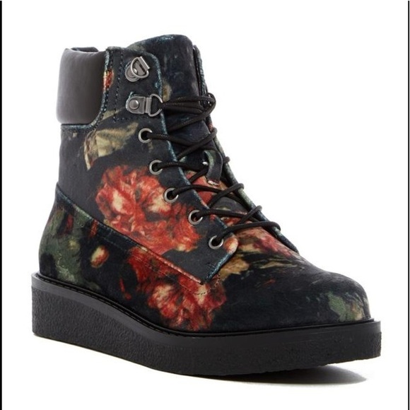 MIA | Shoes | Mia Black Floral Lace Up Boot | Poshmark